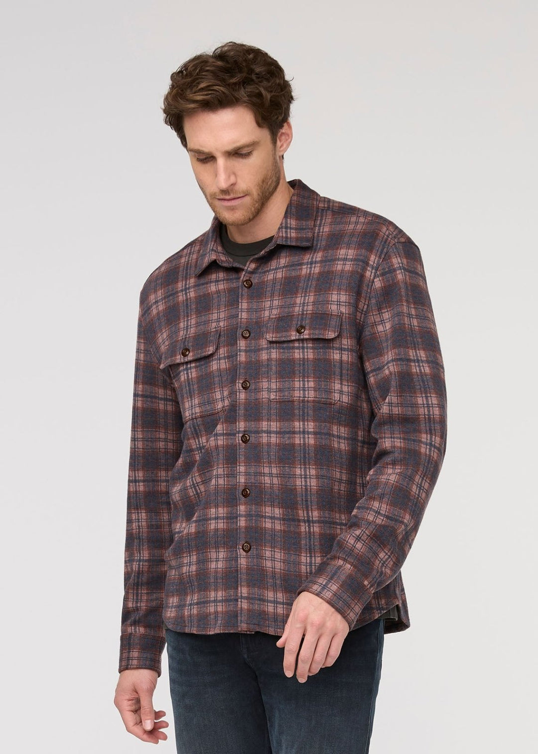 Men's Mauve Plaid Flannel Button Down