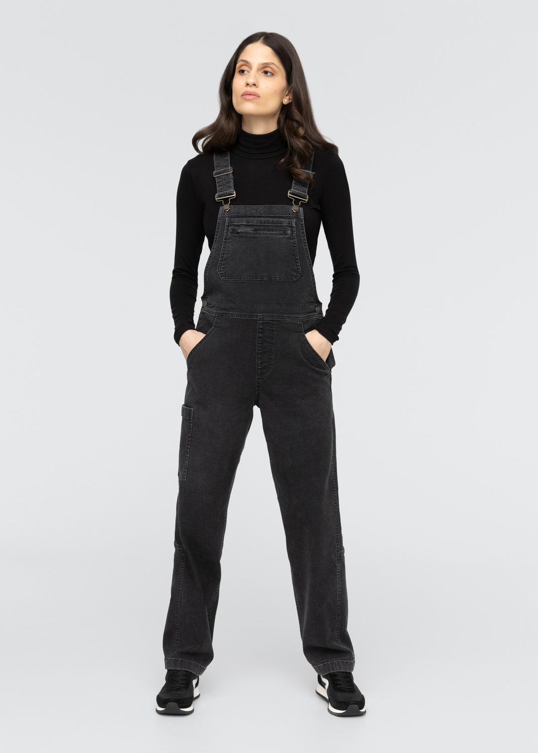 Women's Black Stretch Canvas Overalls