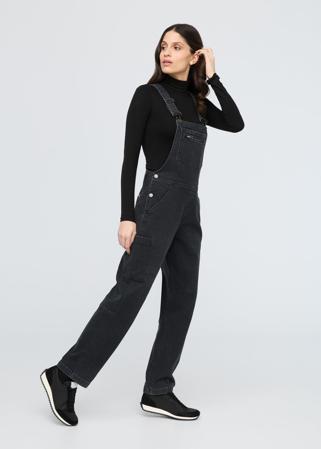 Women's Black Stretch Canvas Overalls