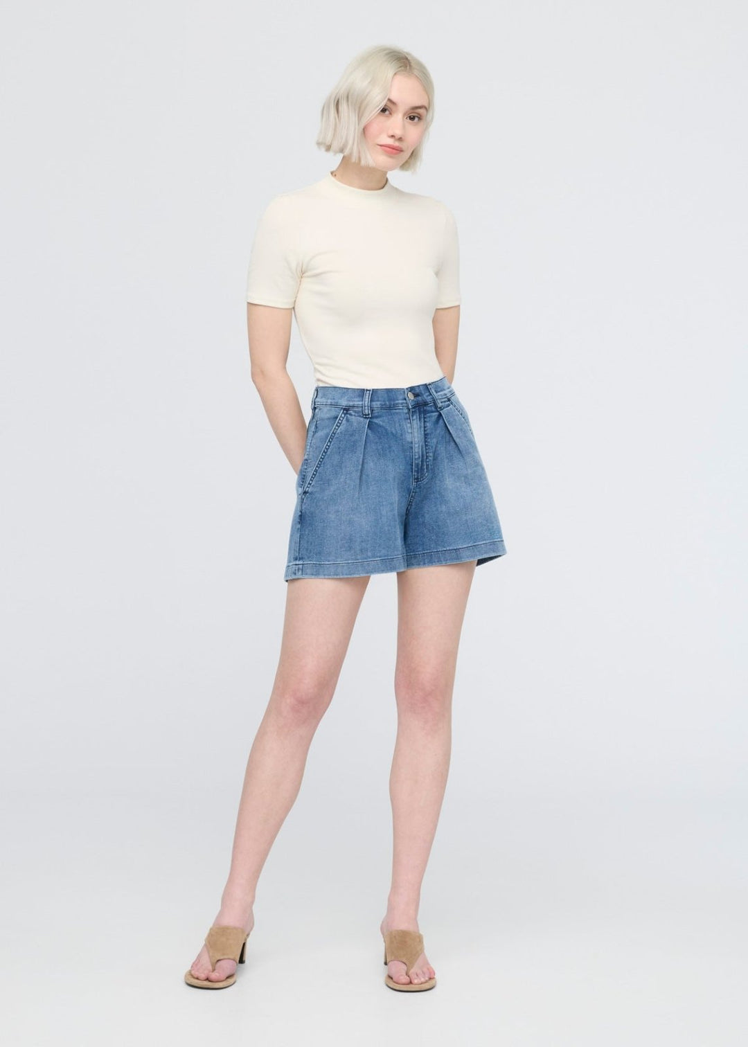 Women's Slate Indigo Denim Lite Pleated Short