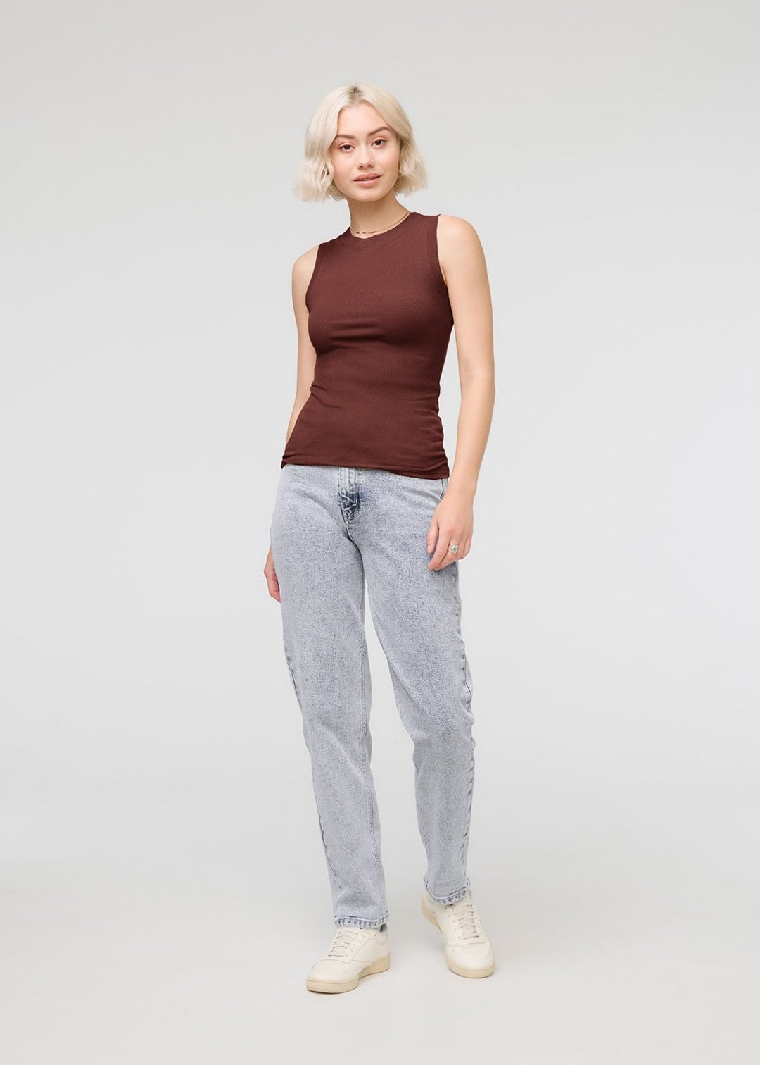 Women's Rich Maroon Ribbed Pima Cotton High Neck Tank