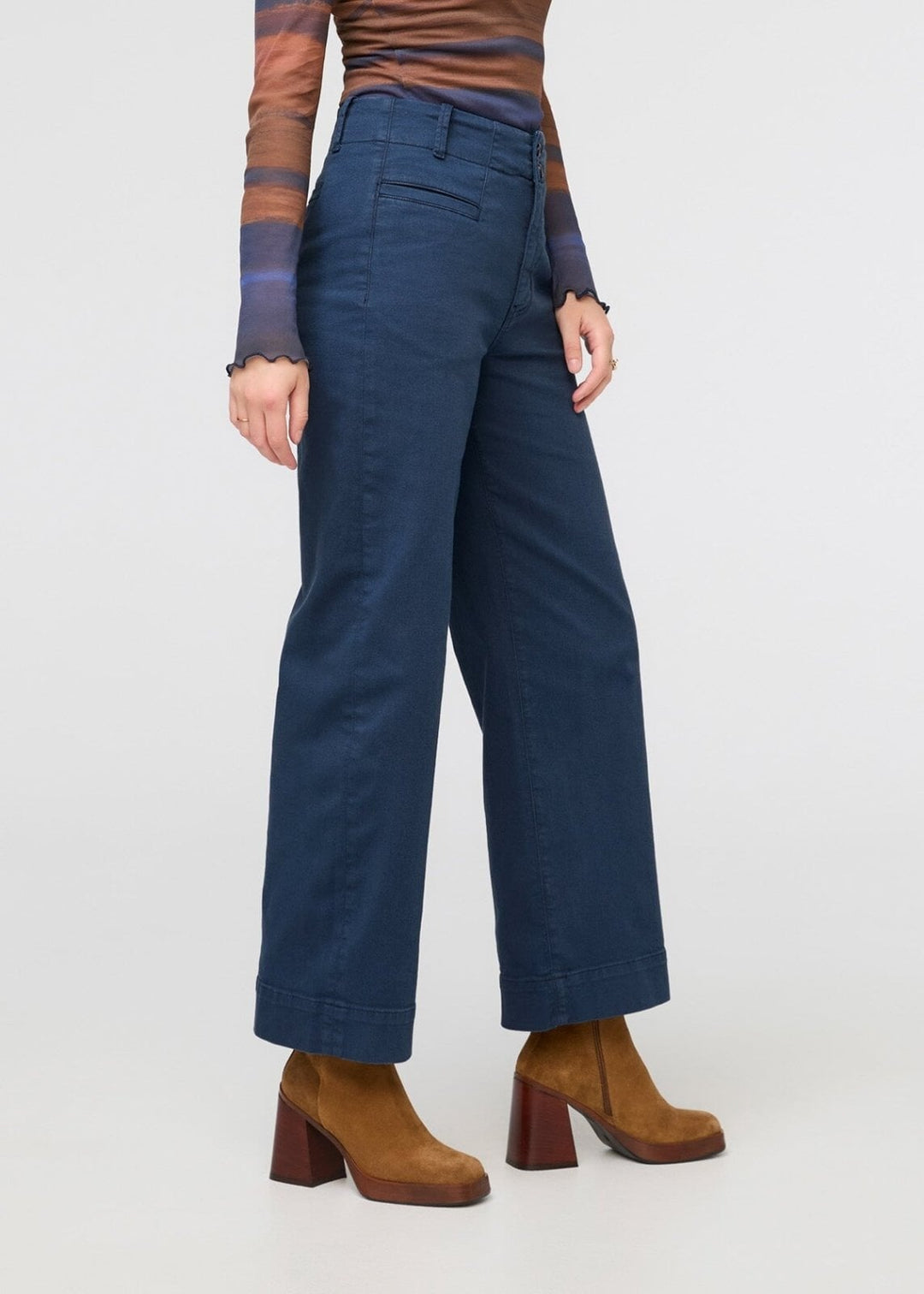 Women's Dark Blue High Rise Twill Trouser