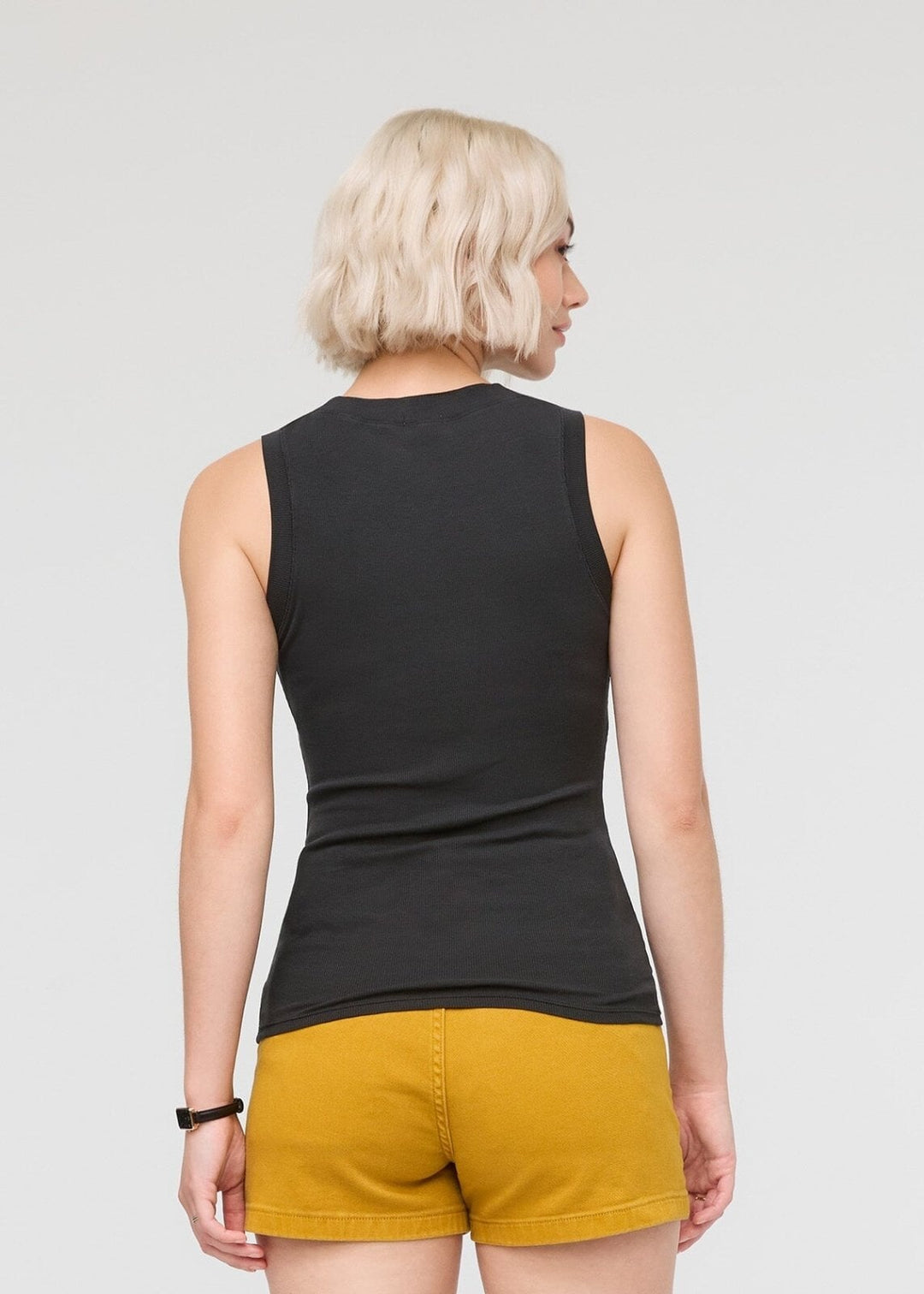 Women's Black Ribbed Pima Cotton High Neck Tank